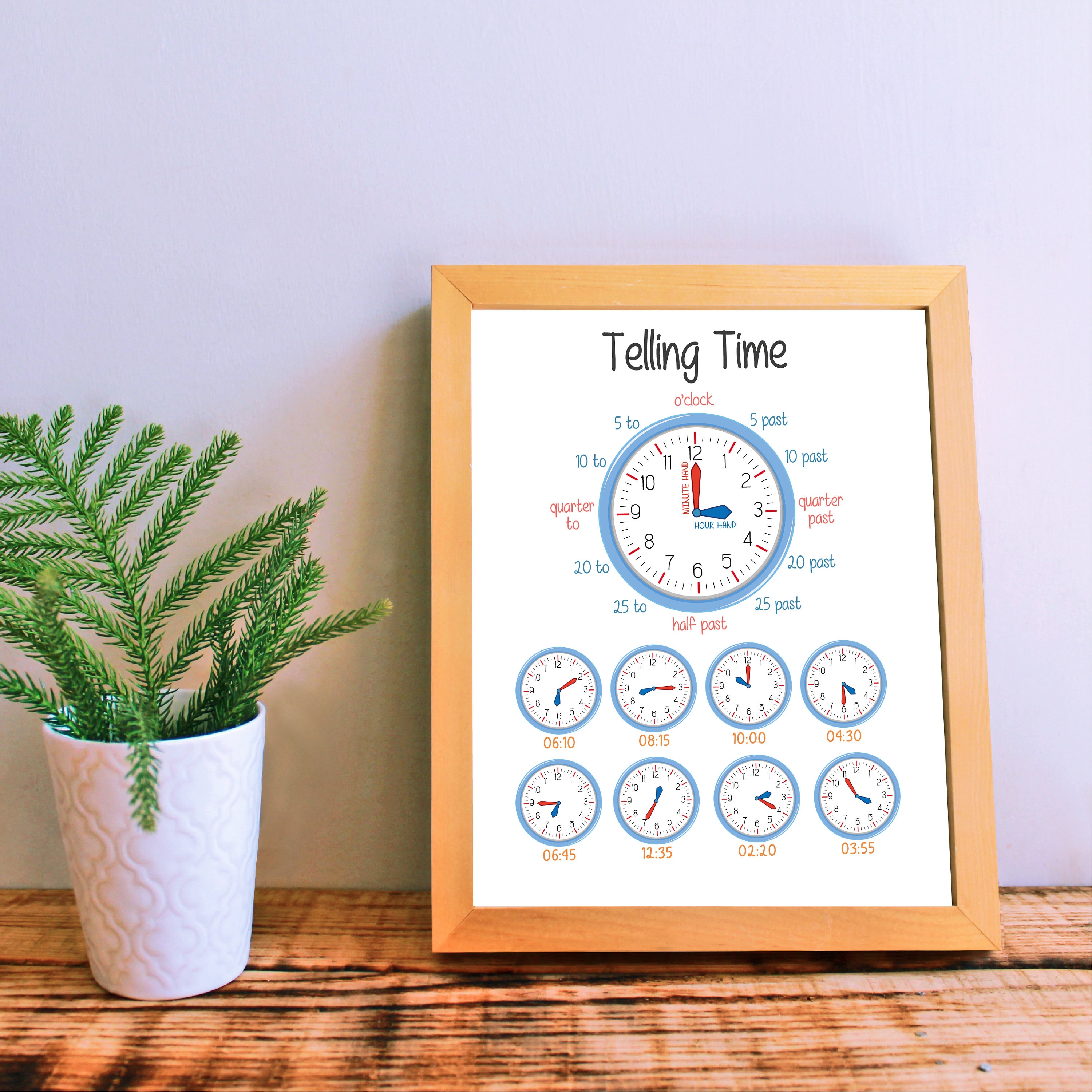Telling Time Poster, Printable Clock, Kids Learning Game, Homeschool ...