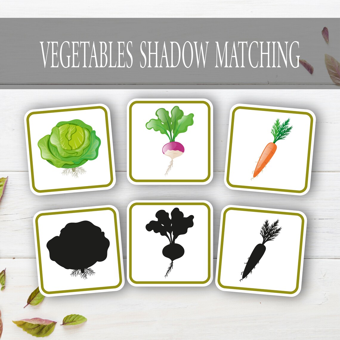 Vegetables Shadow Matching Game Cards Montessori Toddler - Etsy