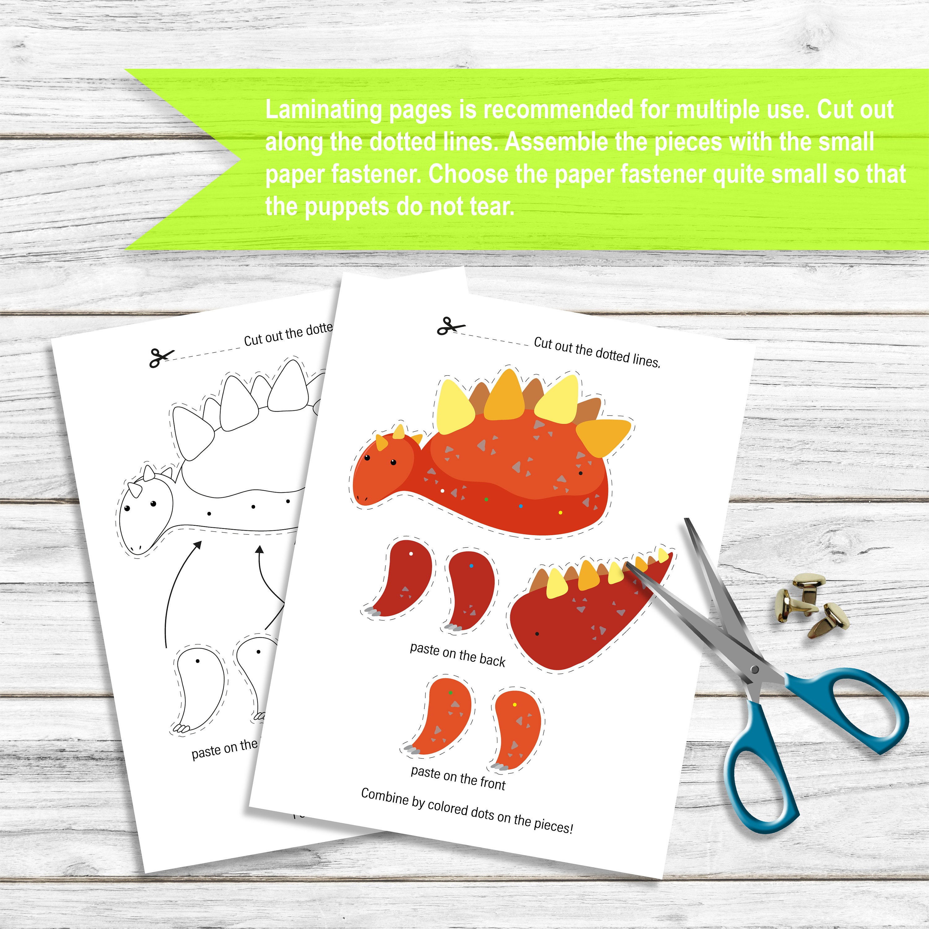 DINOSAUR Articulated Puppets Printable Paper Doll DIY Craft - Etsy