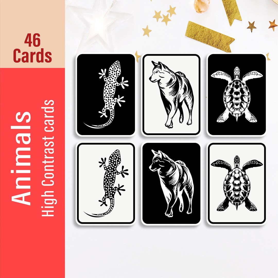 Animals High Contrast Baby Cards, Baby Contrast Cards for Newborn ...