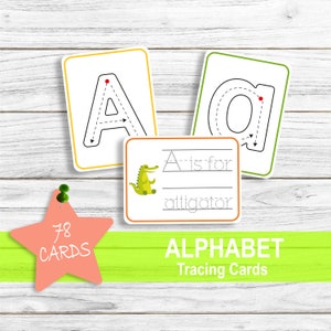 ALPHABET Tracing Printable Cards, Montessori Toddler ABC Cards for Kids ...