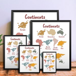 Continents of the World Map Printable Poster, Homeschool Kids Decor ...