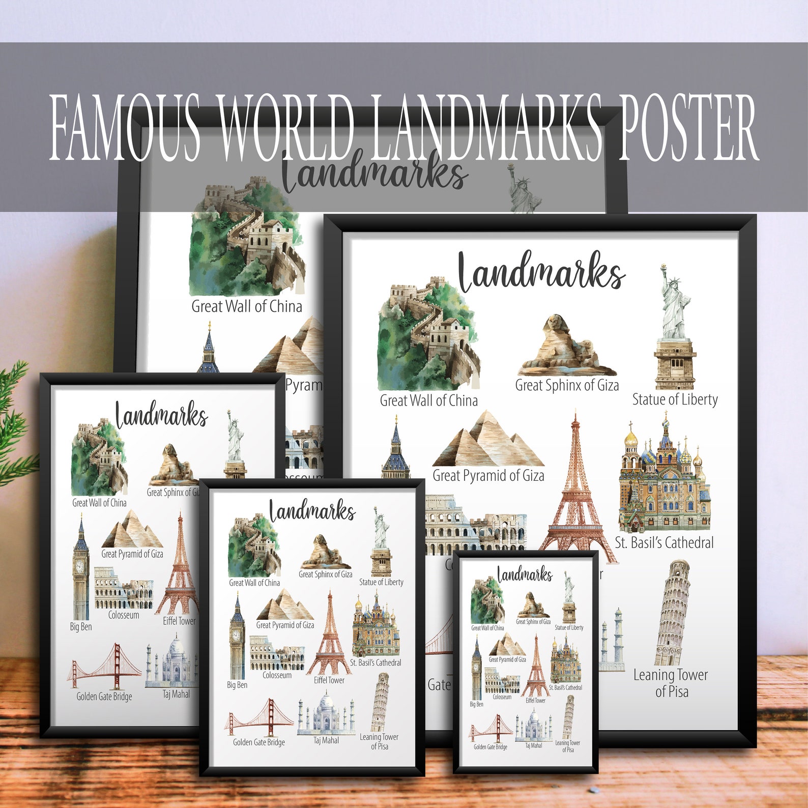 Famous Landmarks in the World Poster, Downloadable Prints, Montessori ...