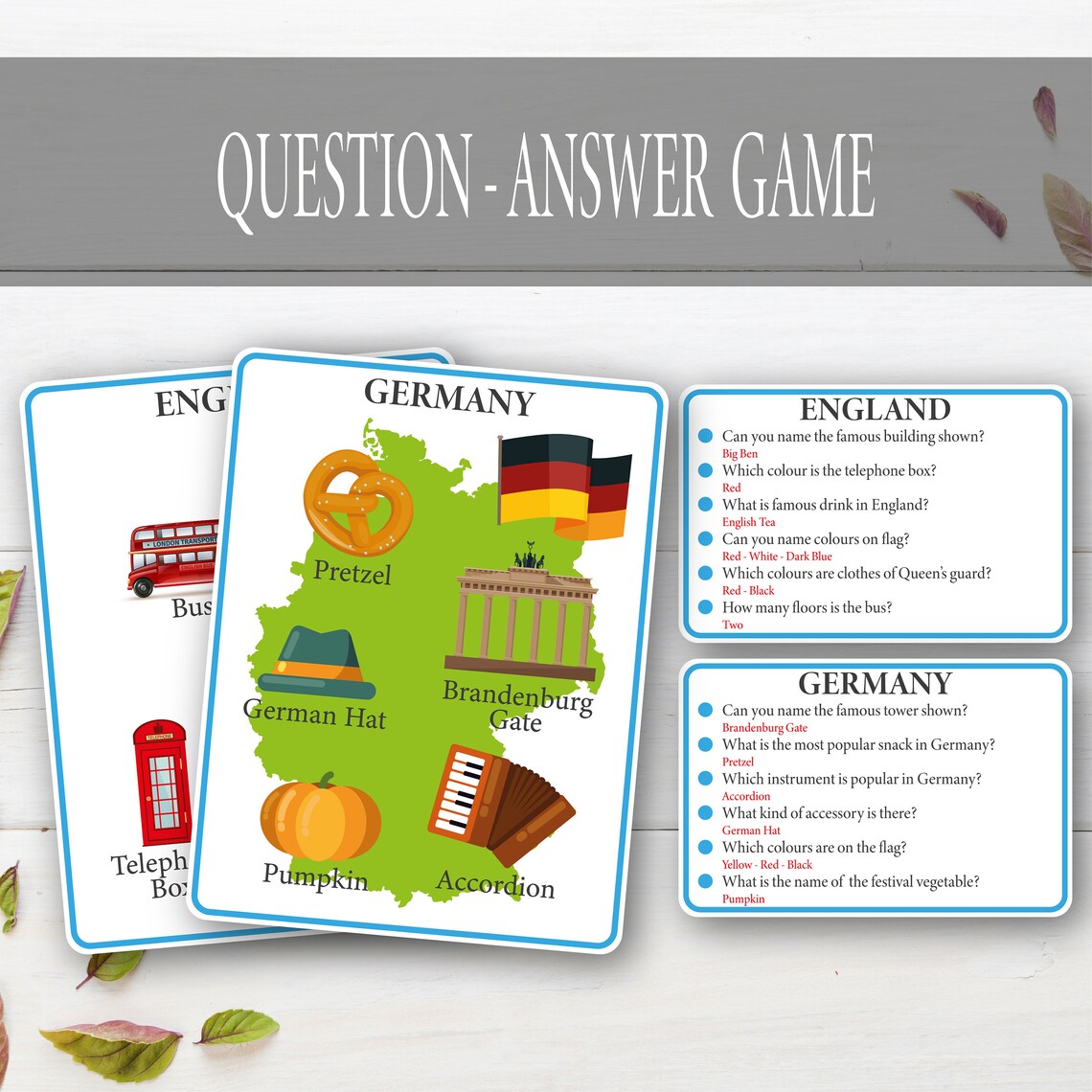 Countries Question-answer Game Cards, Montessori Toddler Game Cards for ...