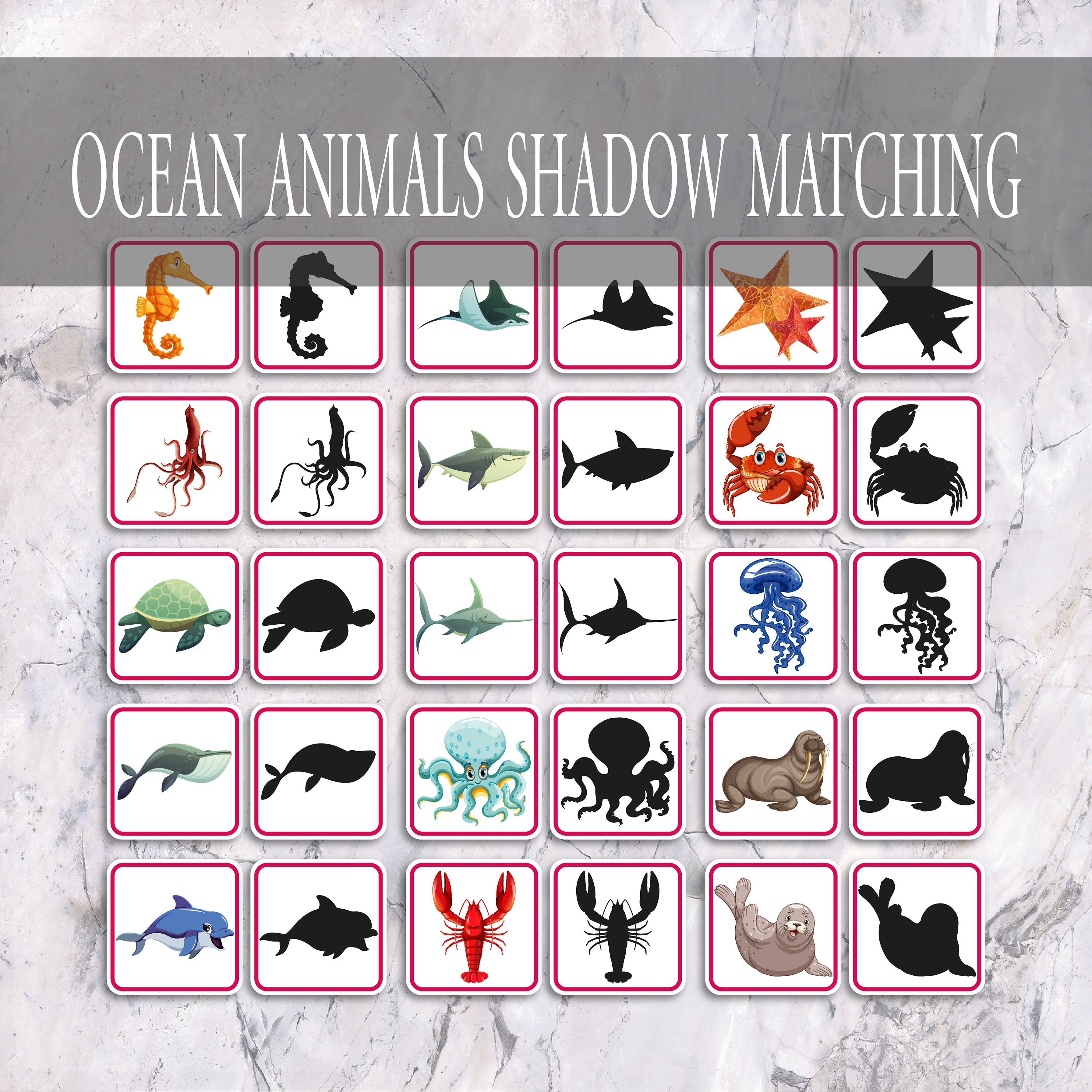 Ocean Animals Shadow Matching Game Cards Montessori Toddler - Etsy
