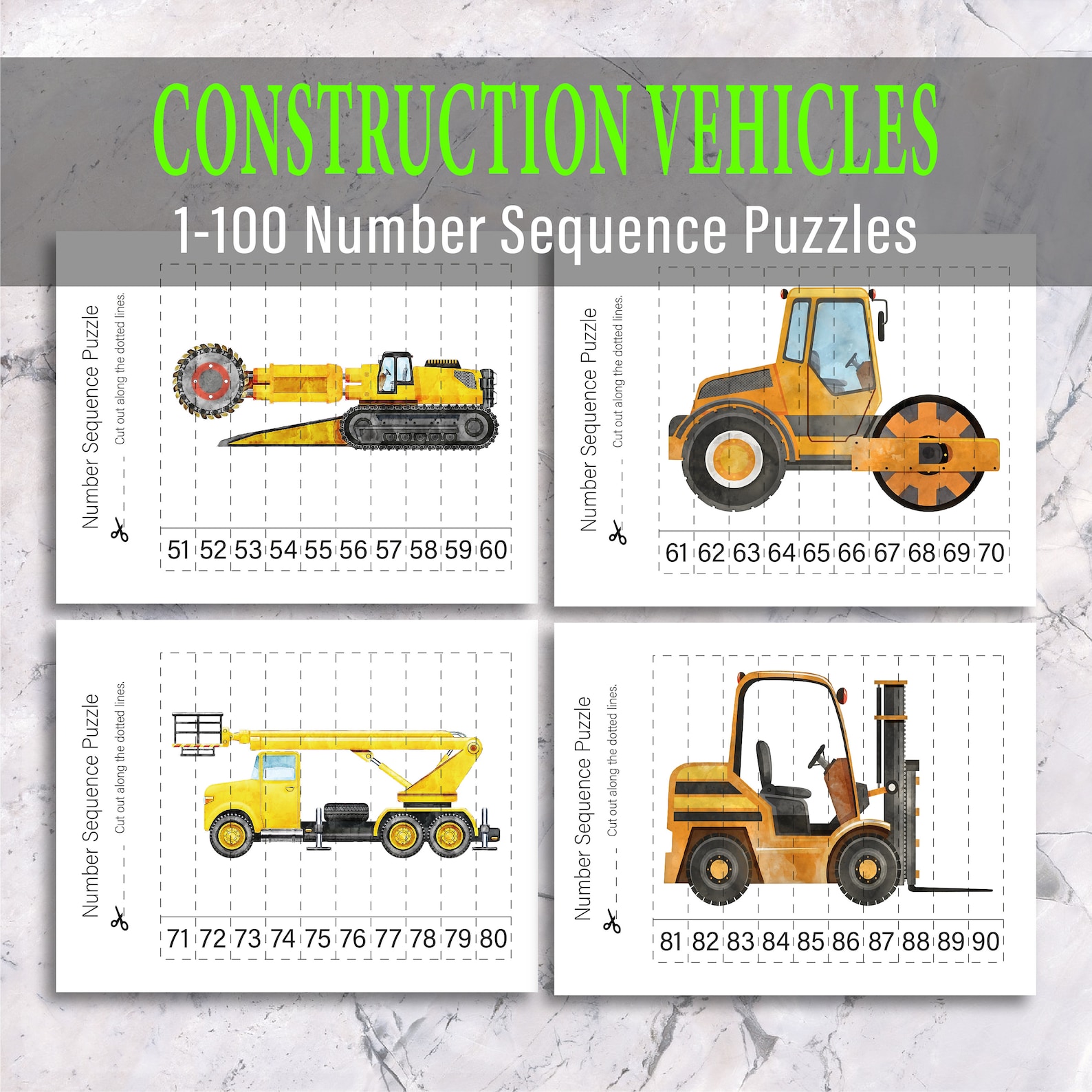 VEHICLES Sequence Puzzle Printable Number Counting Puzzle Toddler Busy ...