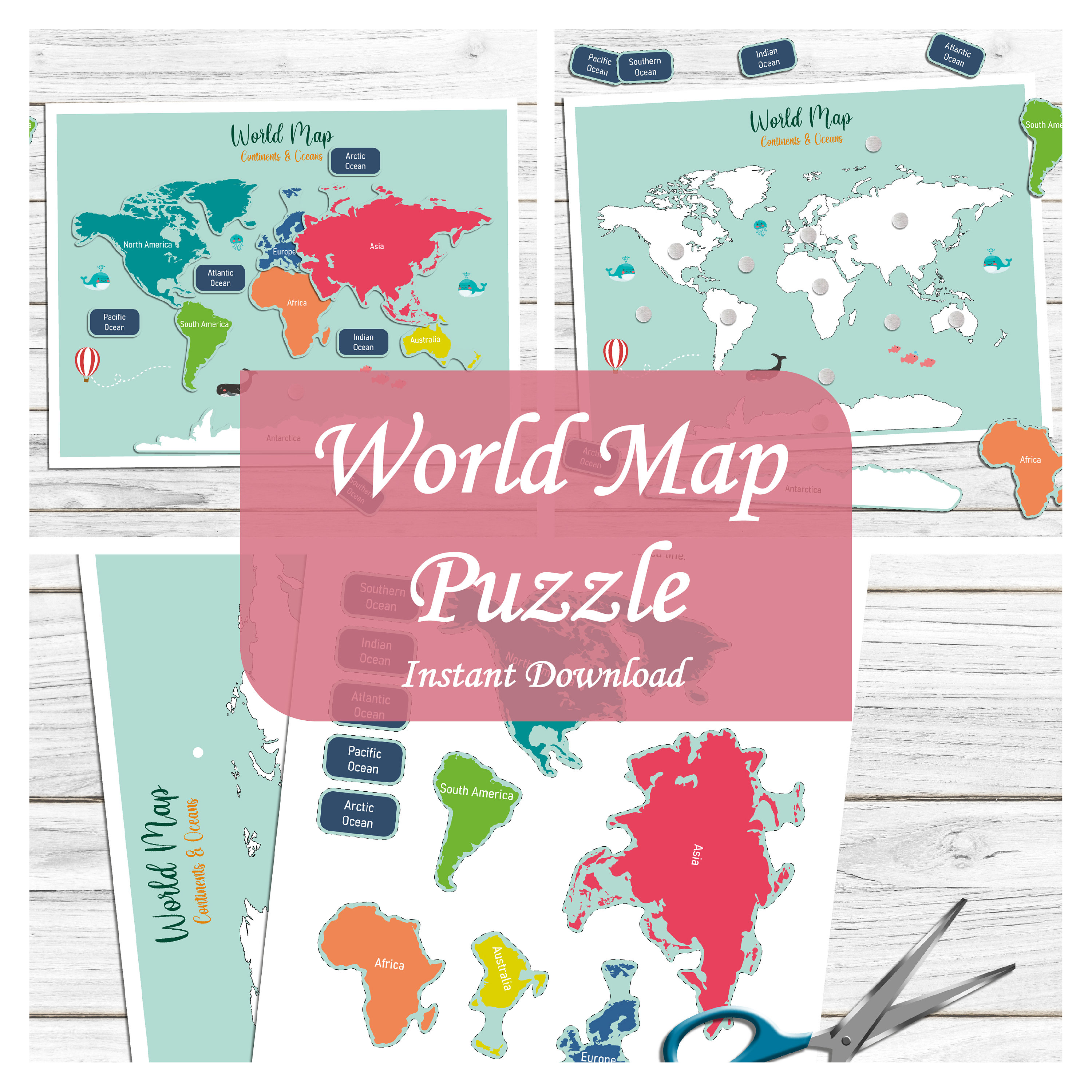 Continents, Oceans Printable Puzzle, World Geography, Map Activity ...