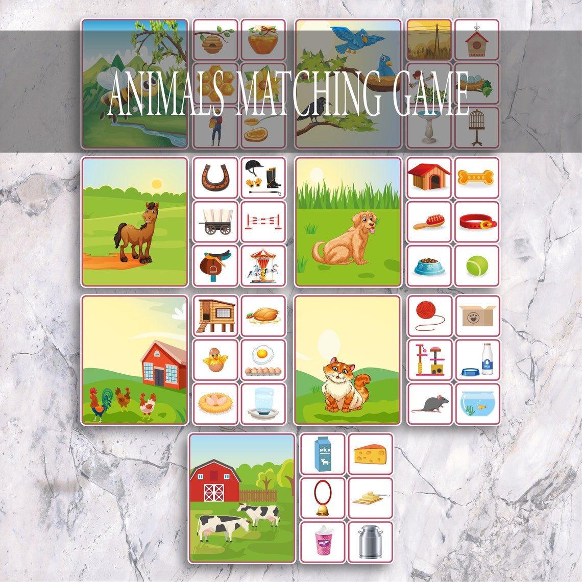 Animals Matching Game Cards , Montessori Toddler Matching Game Cards ...