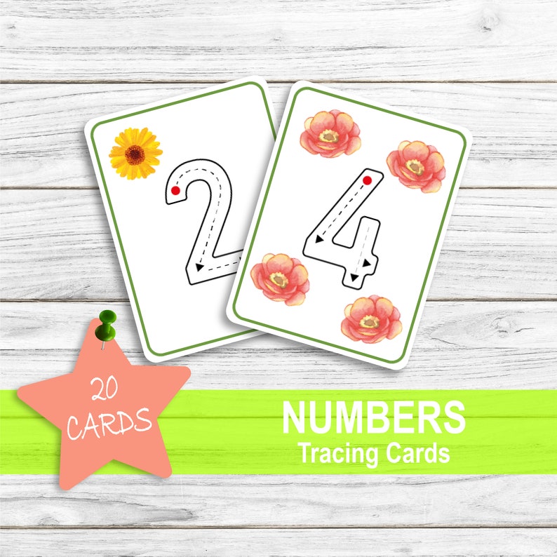 NUMBERS 1-20 Tracing and Counting Printable Flashcards - Etsy
