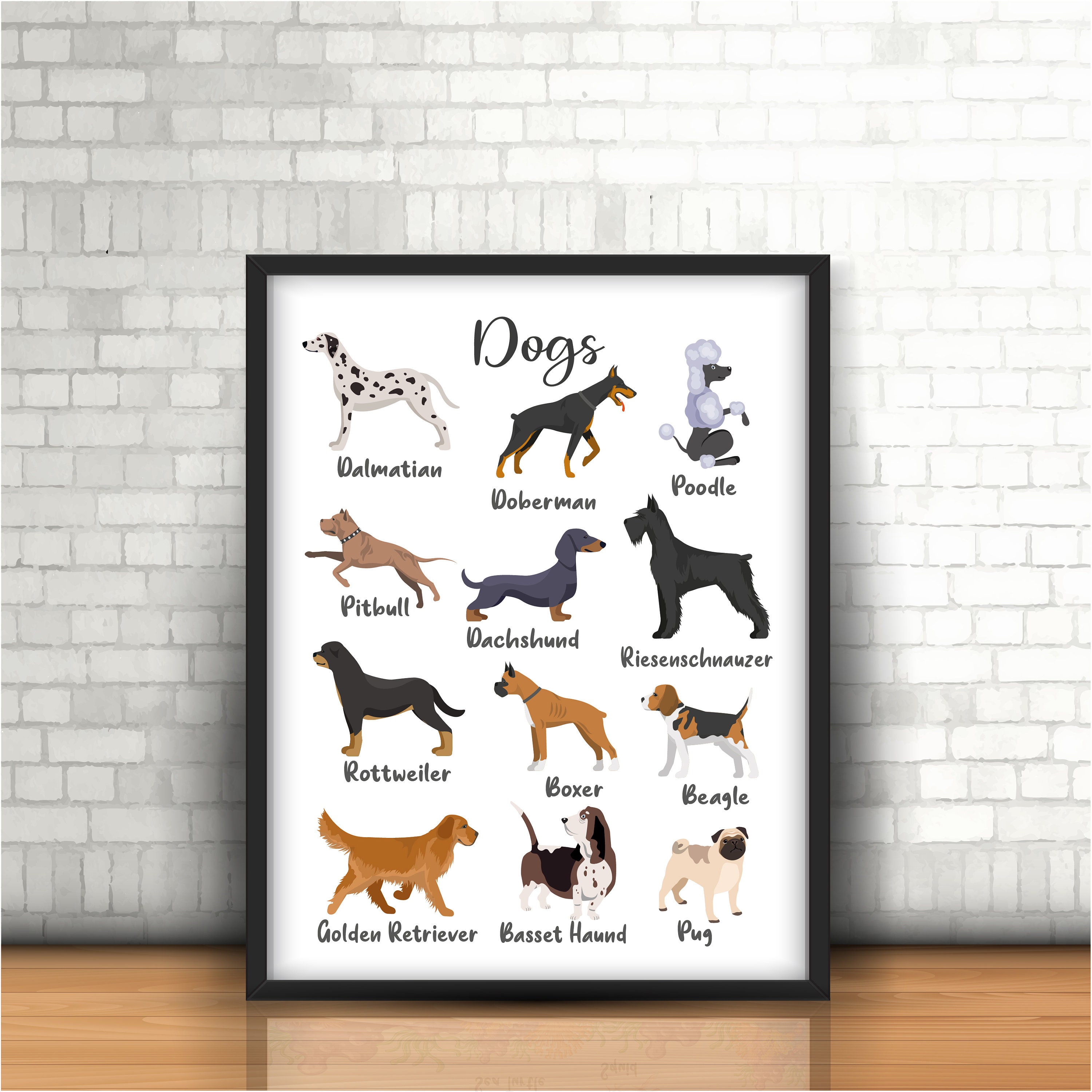 Dog Breed Chart Poster Animal Printable Wall Art for Kids - Etsy