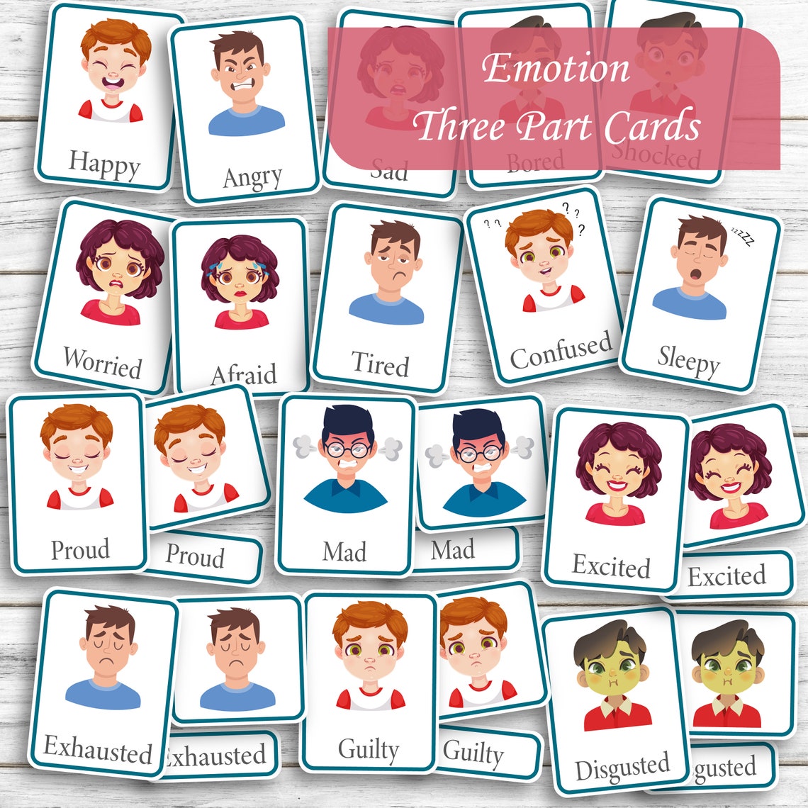 SET of Alphabet Shapes Color Emotions Flashcard Printable - Etsy