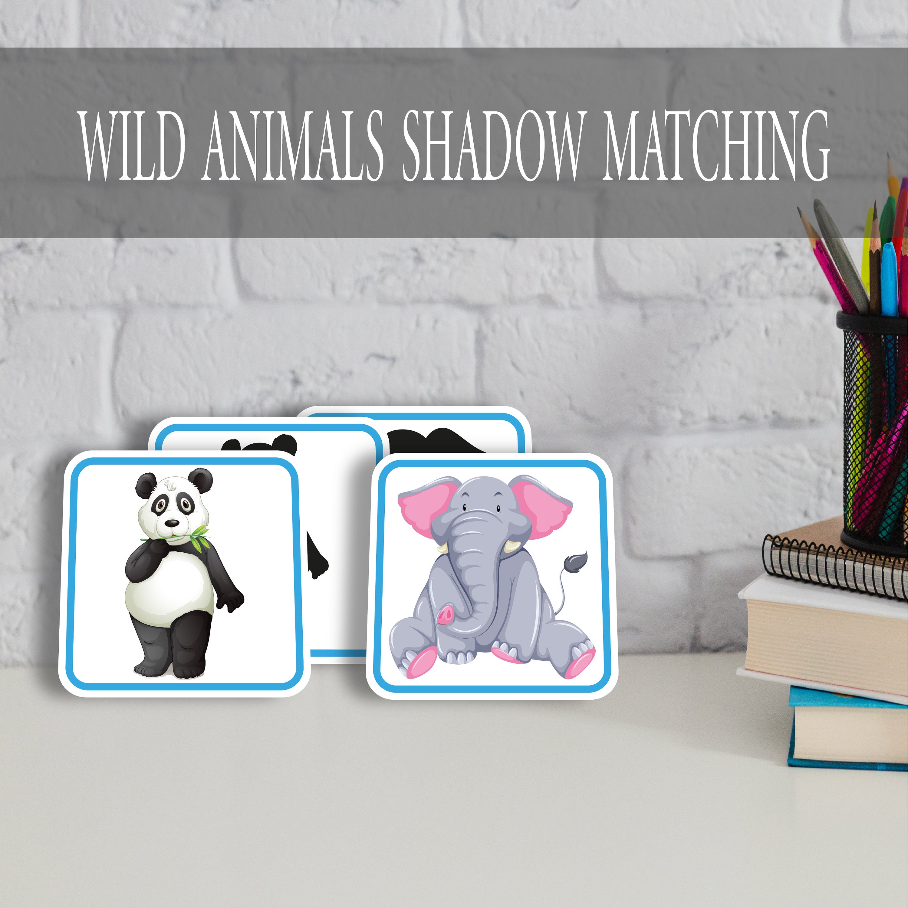 Wild Animals Shadow Matching Game Cards Montessori Toddler - Etsy