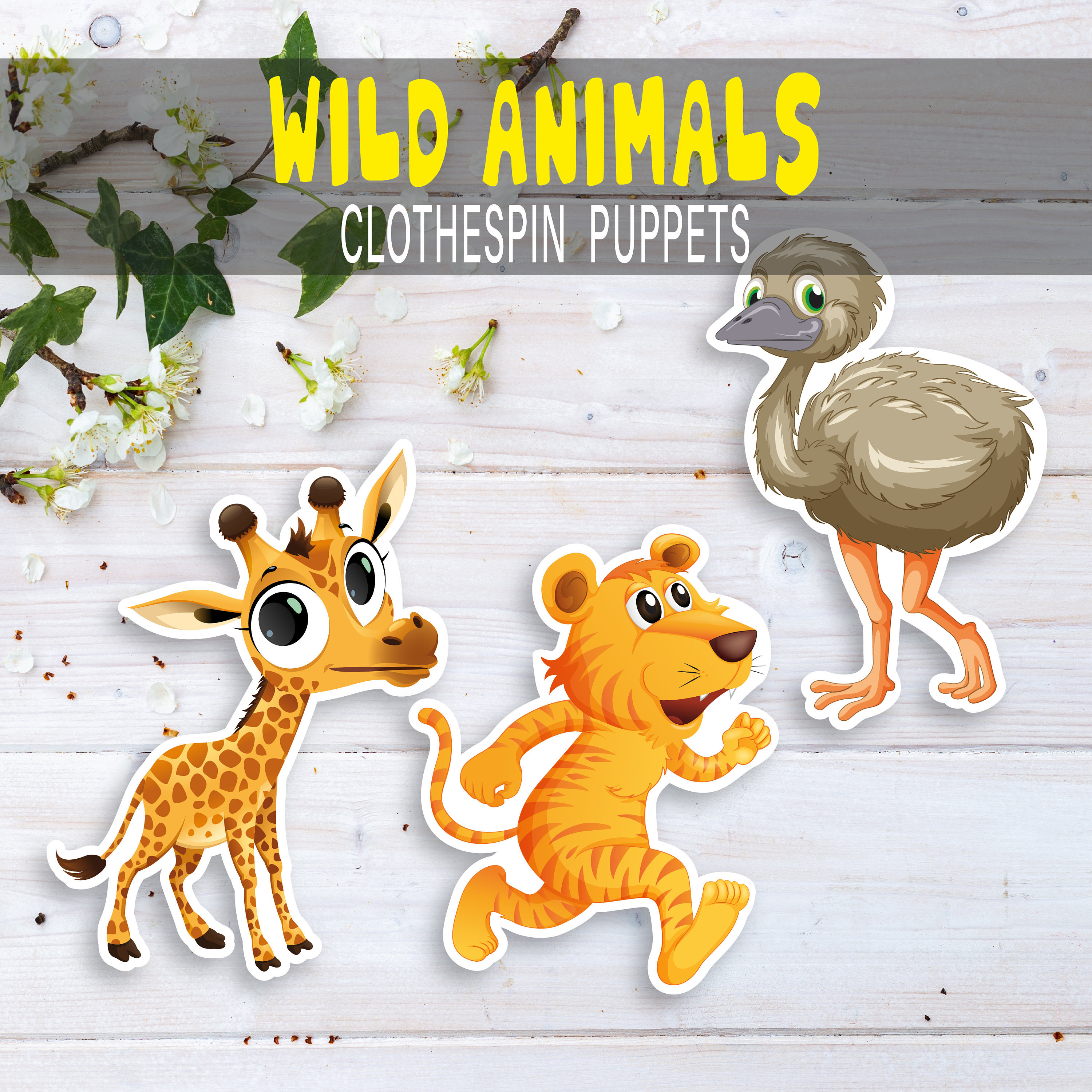 Wild Animals Clothespin Puppet Printable Toddler Busy Book, Montessori ...