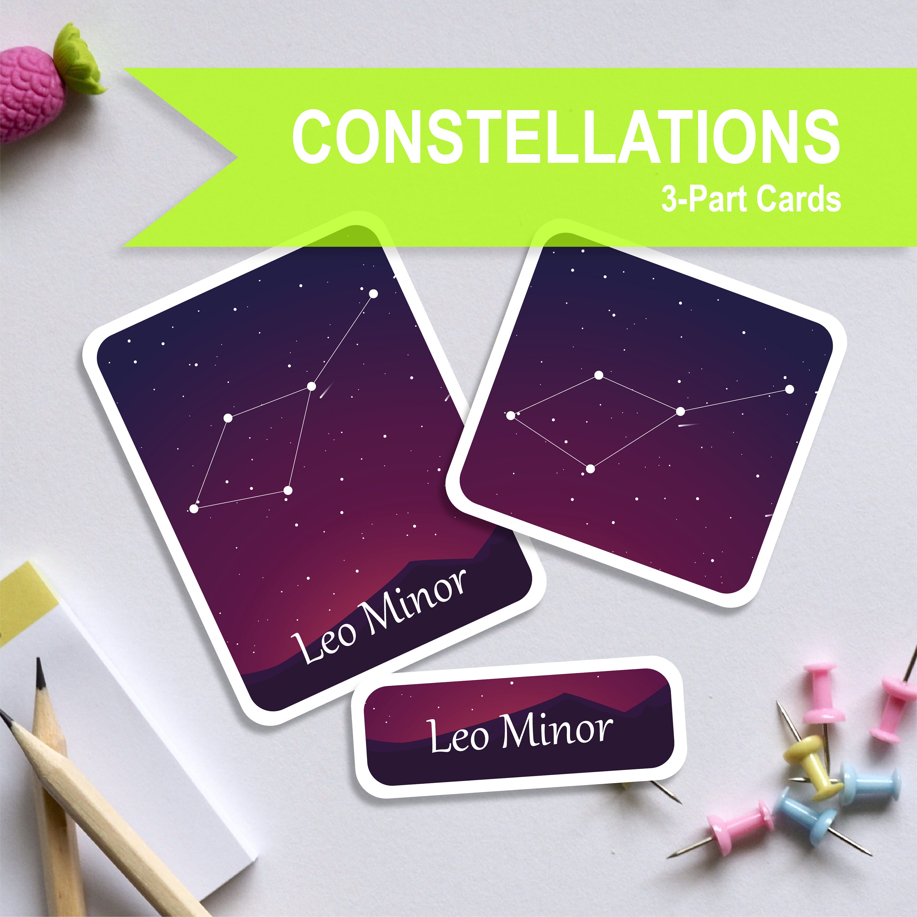 CONSTELLATION Three Part Cards, Printable Montessori Toddler Astronomy ...