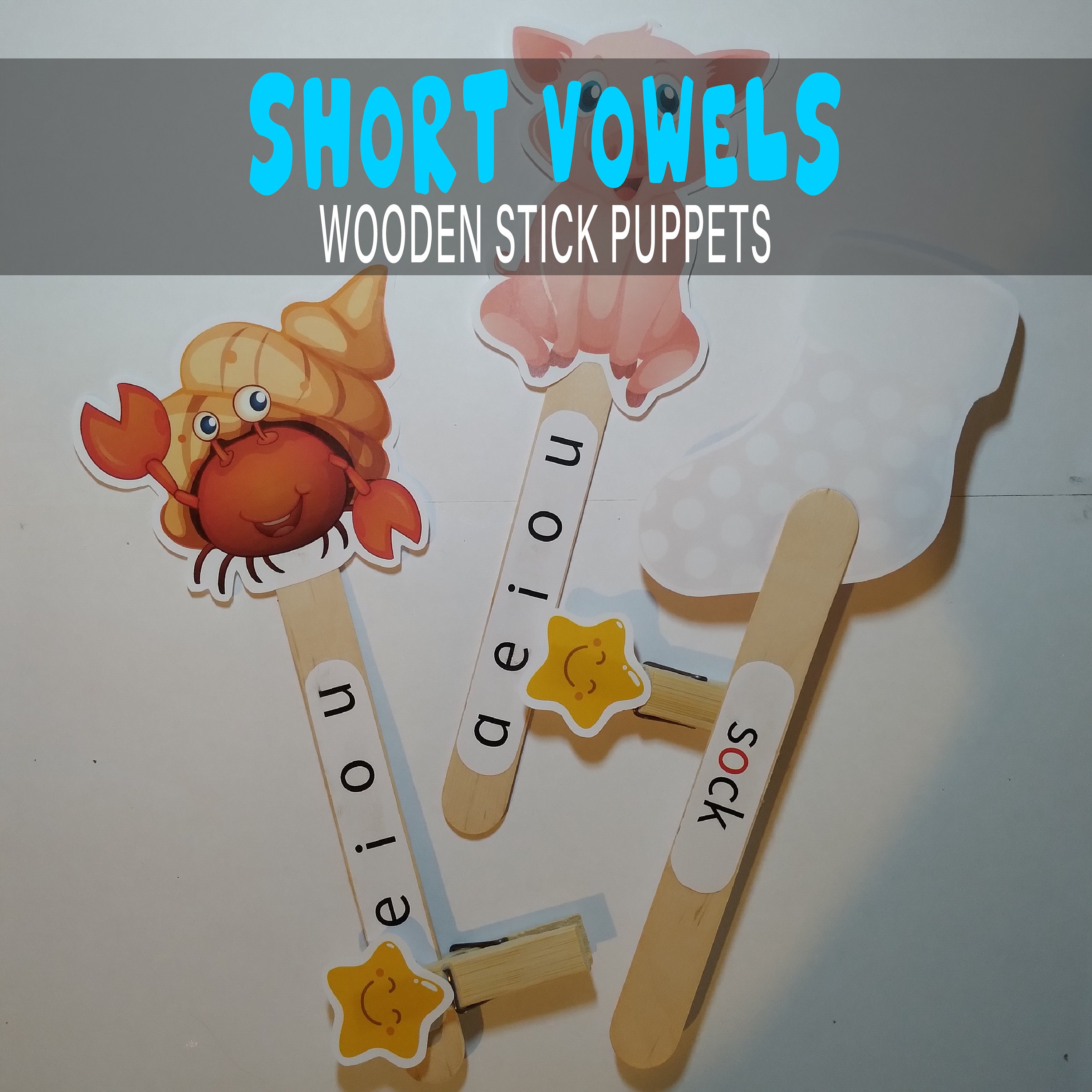 SHORT VOWEL Wooden Stick Puppets Printable Toddler Busy Book ...
