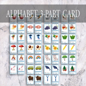 ALPHABET Printable Flashcards , Montessori Three Part ABC Flashard for ...