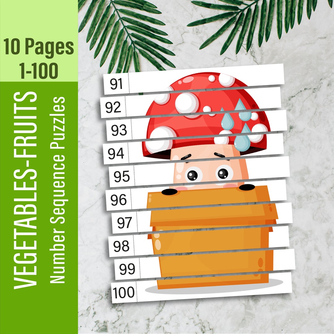 FRUIT - VEGETABLE Sequence Puzzle Printable Number Counting Toddler ...