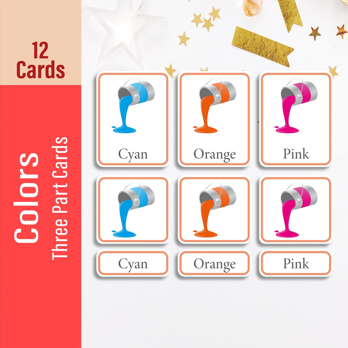 COLORS Three Part Flash Cards Montessori Toddler Flashcard - Etsy