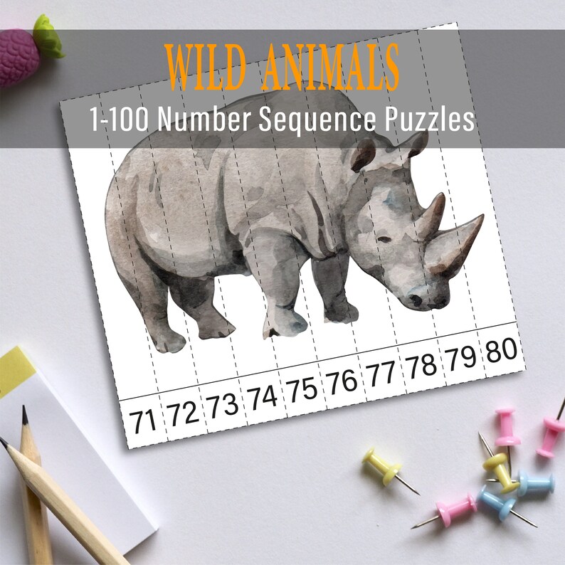 WILD ANIMALS Sequence Puzzle Printable Number Counting Puzzle Toddler ...
