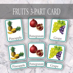 FRUITS Three Part Flash Cards, Montessori Preschool Toddler Flashcard ...