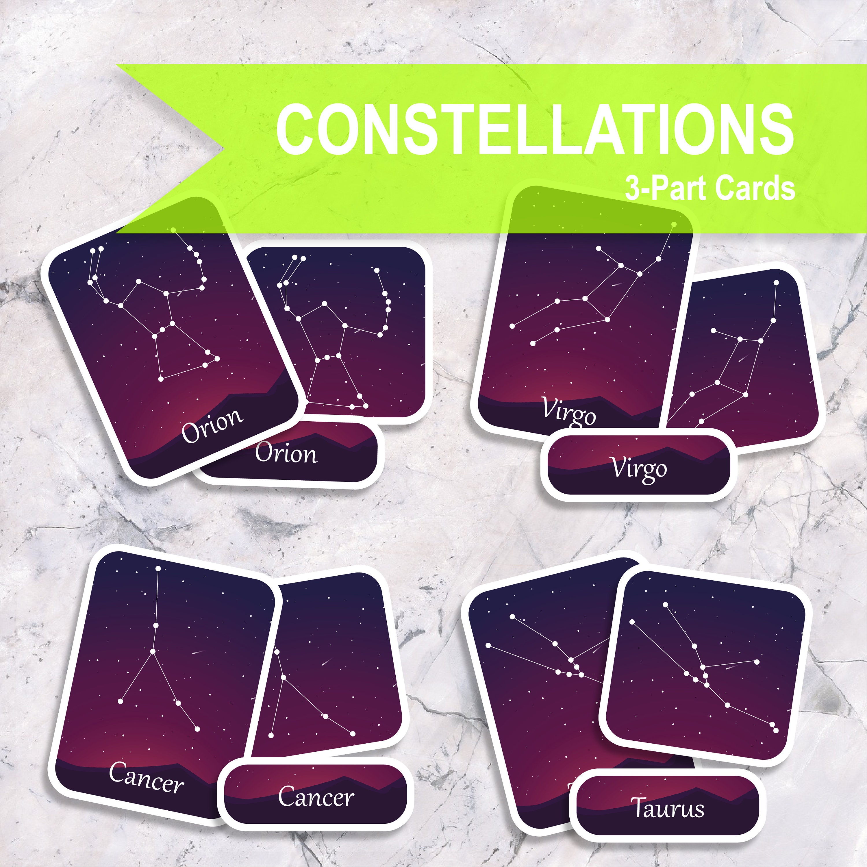 CONSTELLATION Three Part Cards, Printable Montessori Toddler Astronomy ...