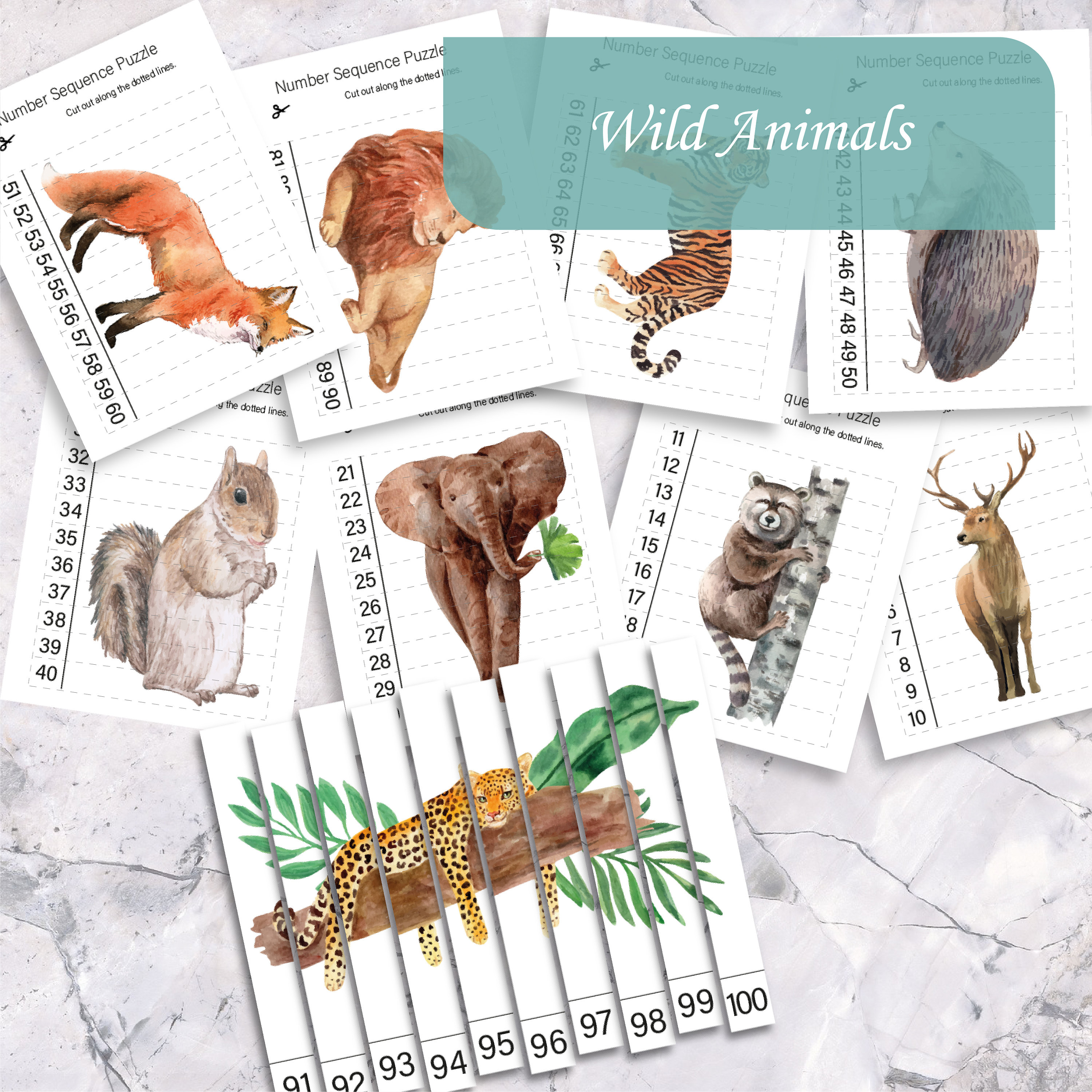 Number Sequence Counting Printable Animal Puzzle Set, Preschool Math ...