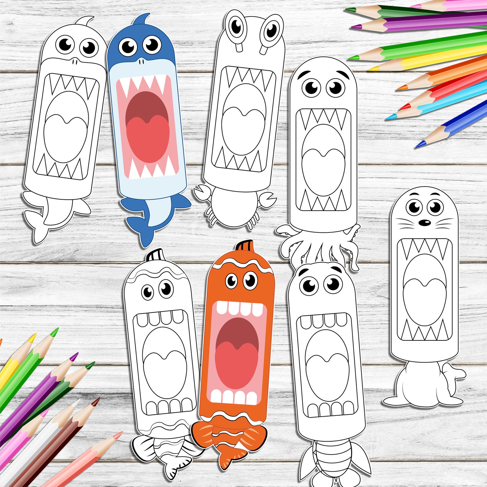 Sea Animal Paper Printable Hand Puppets, Instant Download, Coloring ...