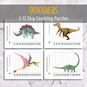 DINOSAURS 2-12 Skip Counting Sequence Number Puzzle Printable Toddler ...