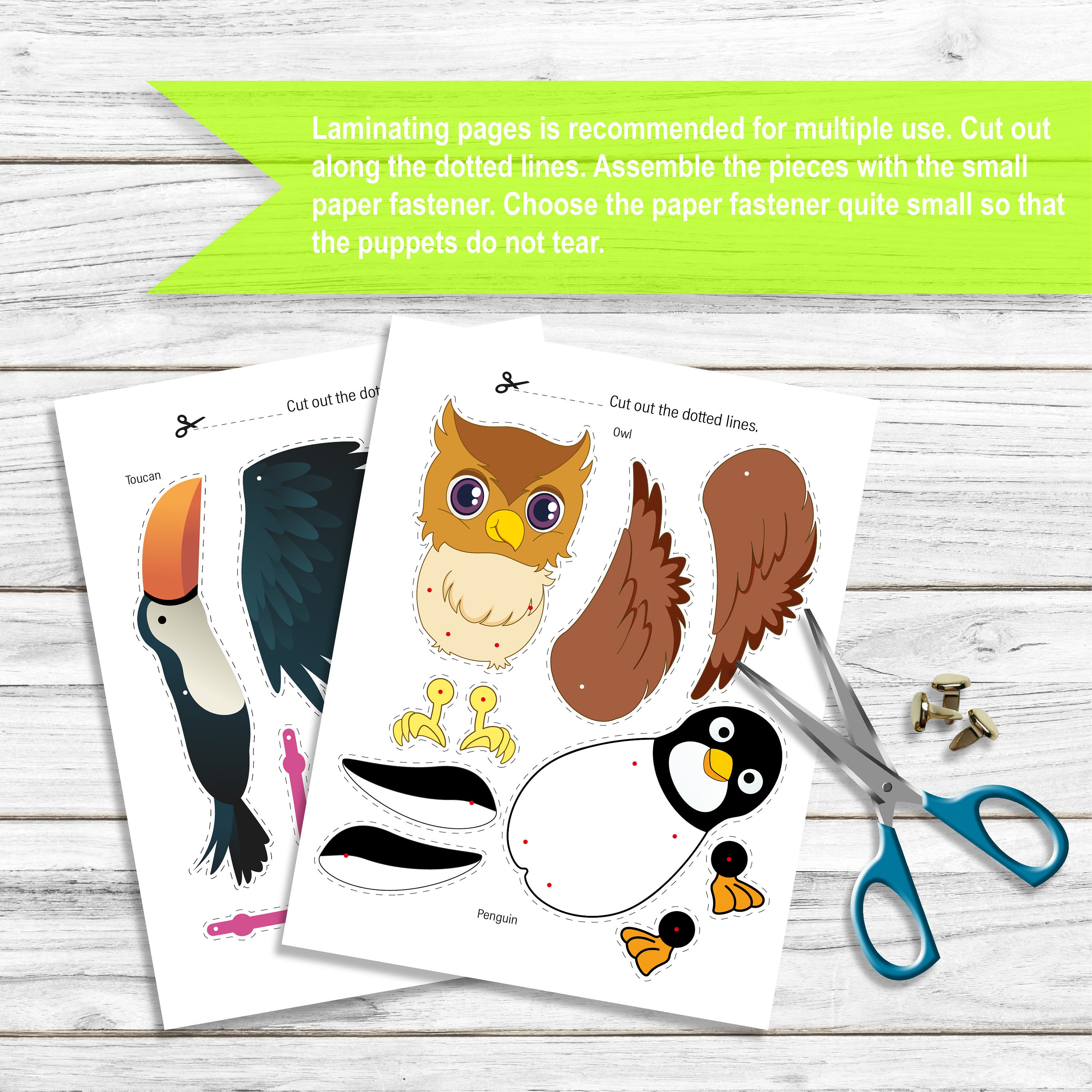 BIRD Articulated Puppets Printable Paper Doll Toddler Busy - Etsy Canada