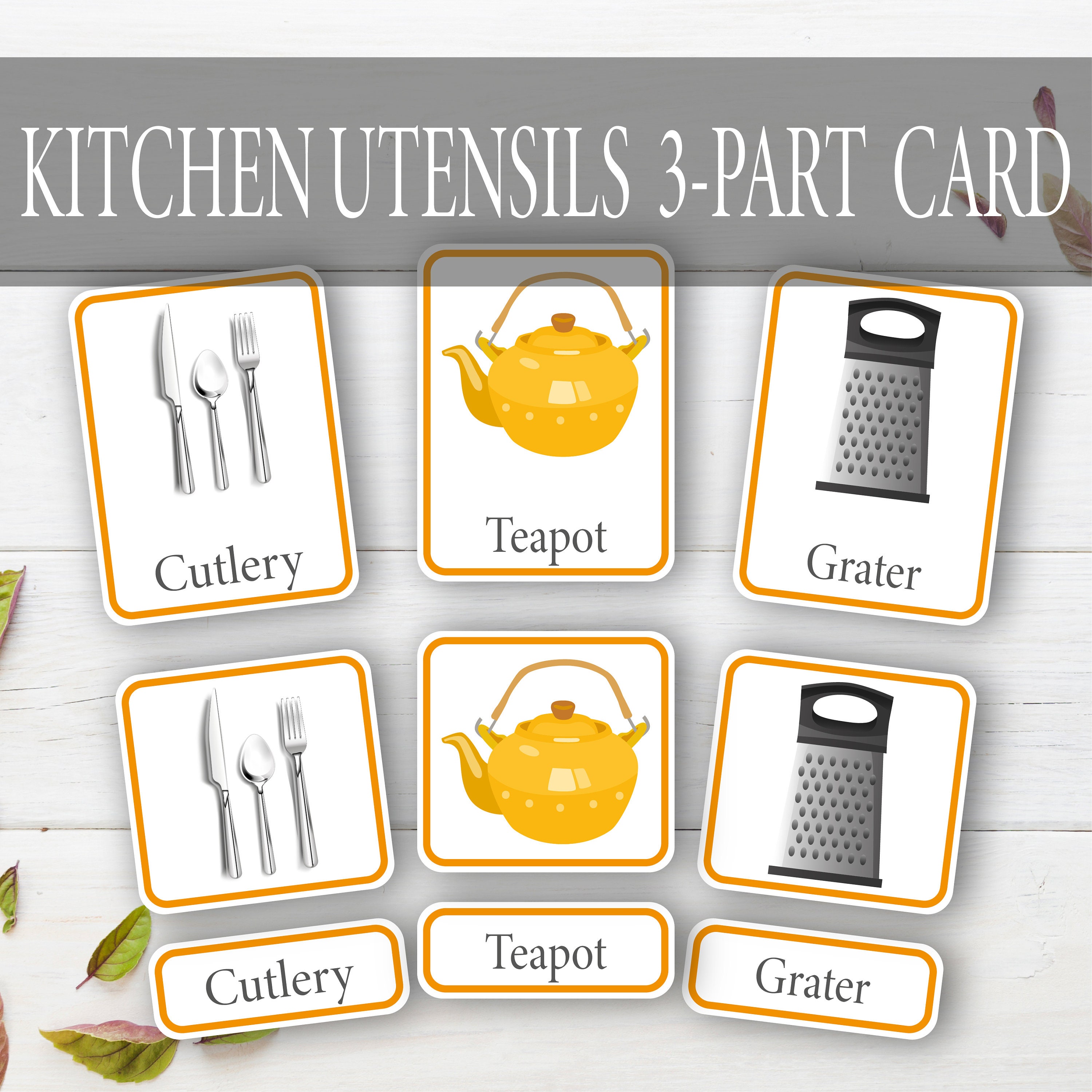 KITCHEN APPLIANCES Utensils Three Part Flash Cards Montessori - Etsy