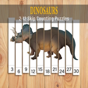 DINOSAURS 2-12 Skip Counting Sequence Number Puzzle Printable Toddler ...