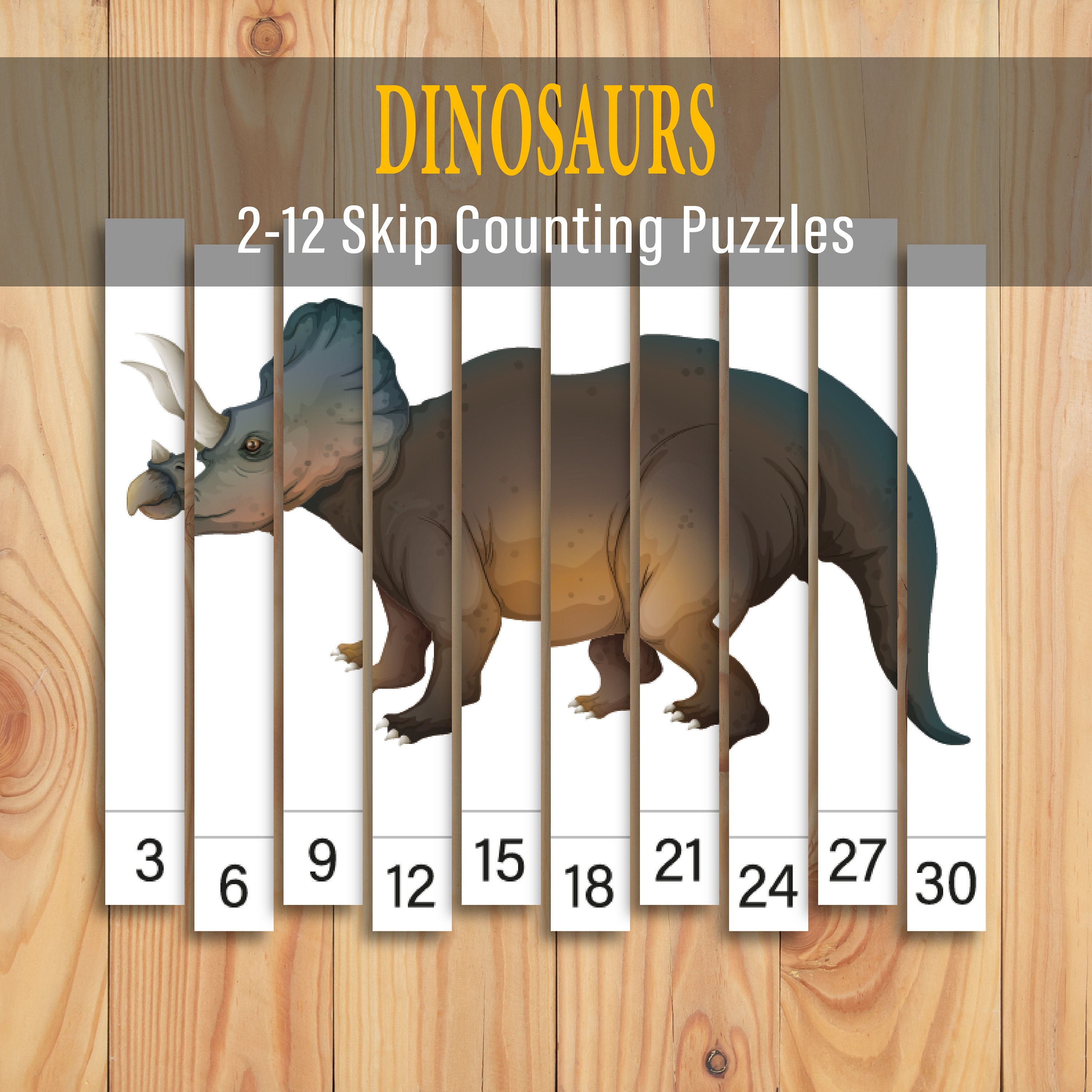 DINOSAURS 2-12 Skip Counting Sequence Number Puzzle Printable Toddler ...