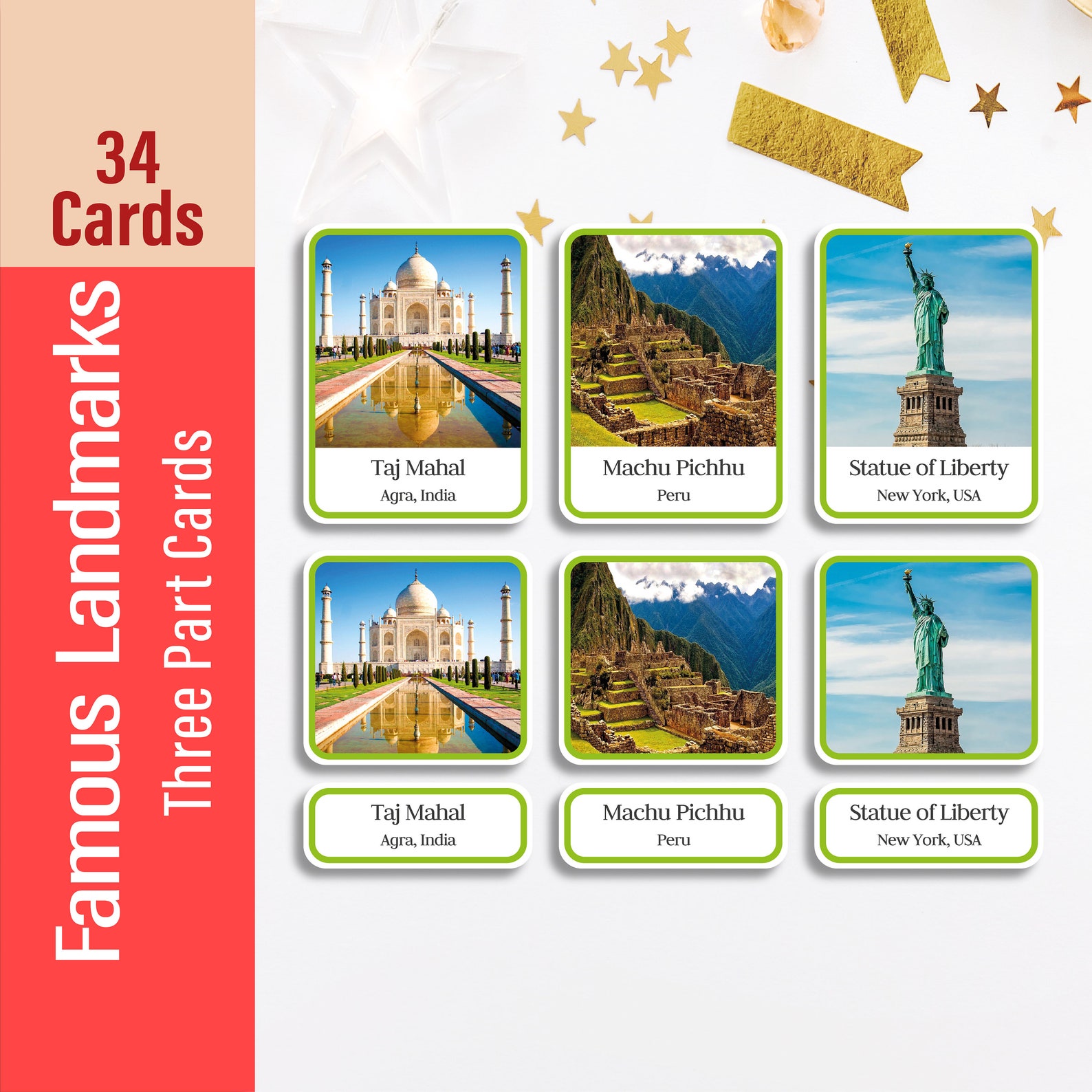 World Famous Landmarks Three Part Flashcards, World Wonders ...