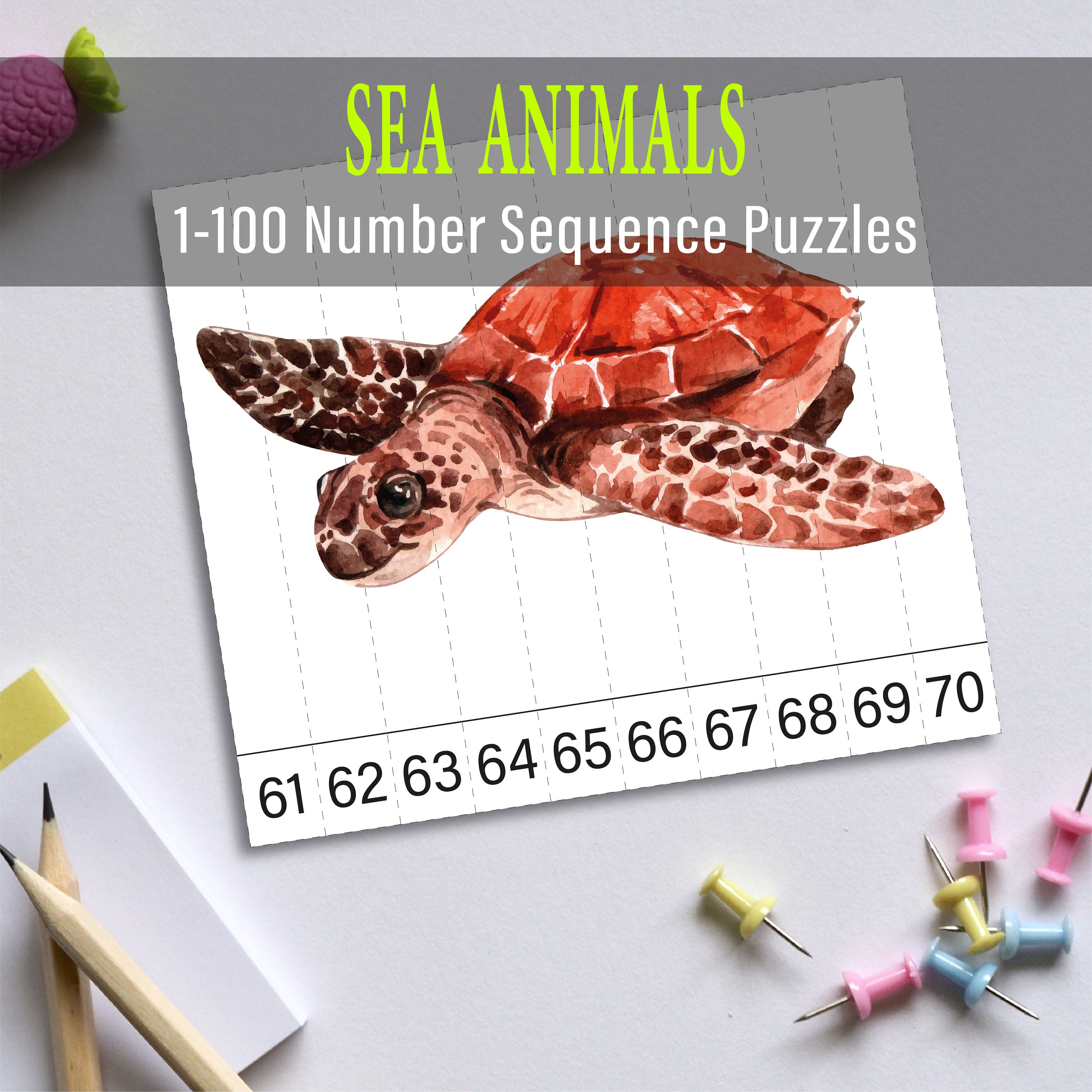 SEA ANIMALS Sequence Puzzle Printable Number Counting Puzzle Toddler ...