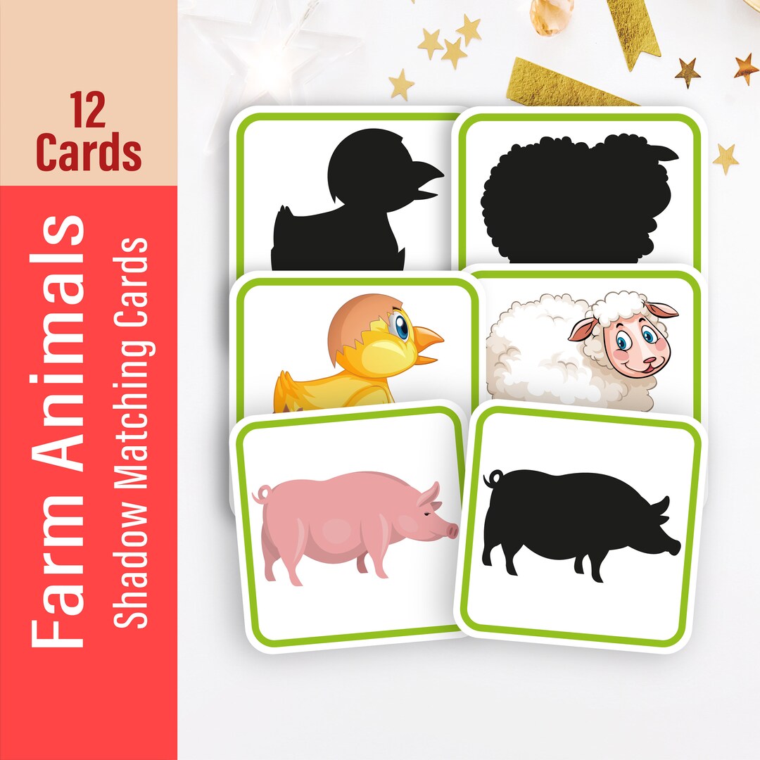 Farm Animals Shadow Matching Game Cards, Montessori Toddler Matching ...