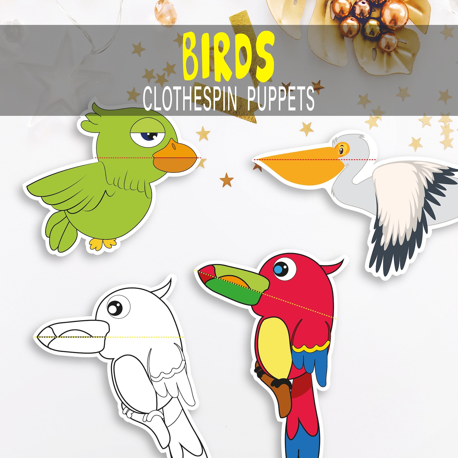 Bird Clothespin Puppet: Printable Paper Craft Game (digital Download ...