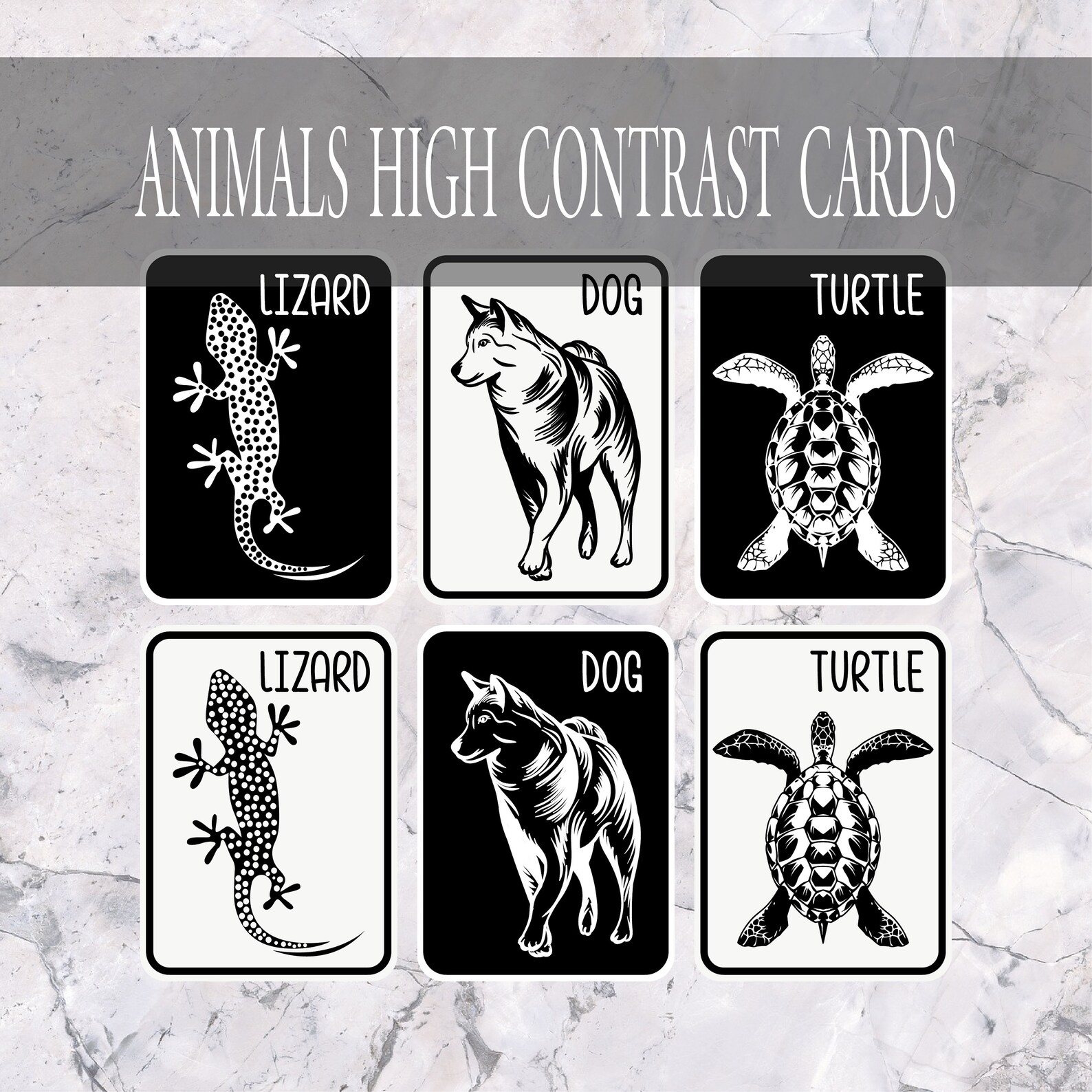 Animals With Names High Contrast Baby Cards, Baby Contrast Cards for ...