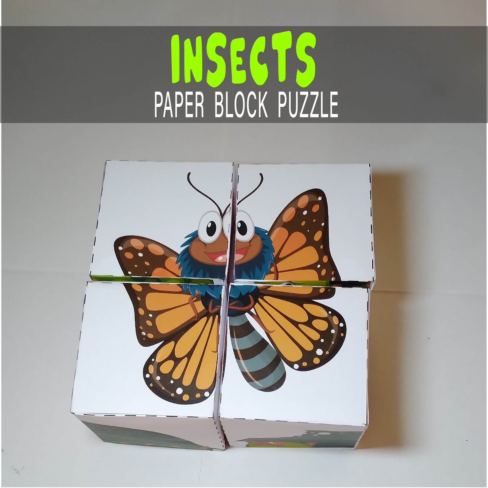 INSECT Bug Animal Puzzle Paper Cubes Printable Blocks Toddler Busy Book ...
