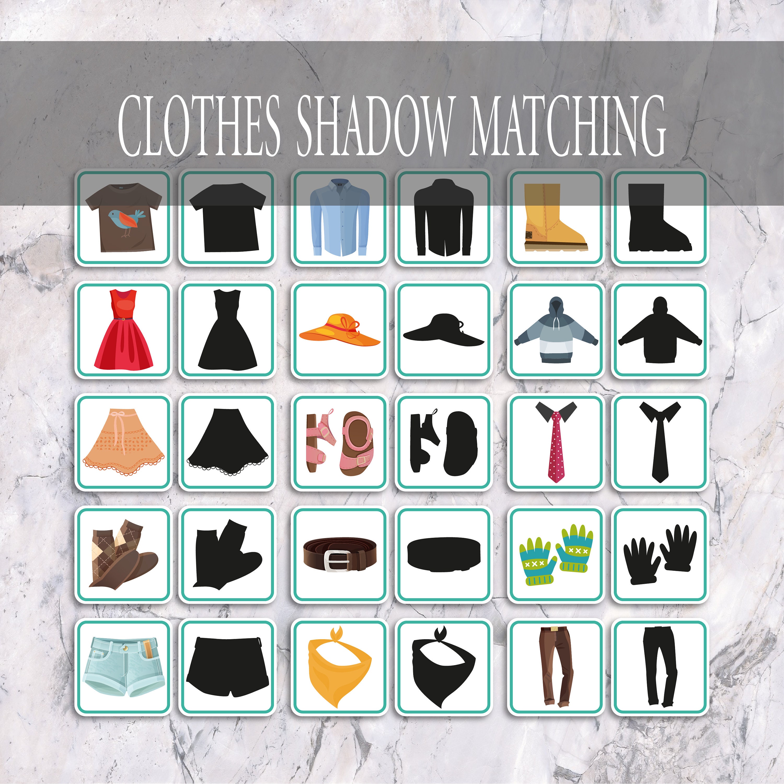 Clothes Shadow Matching Game: Montessori Learning Cards (PDF) - Etsy