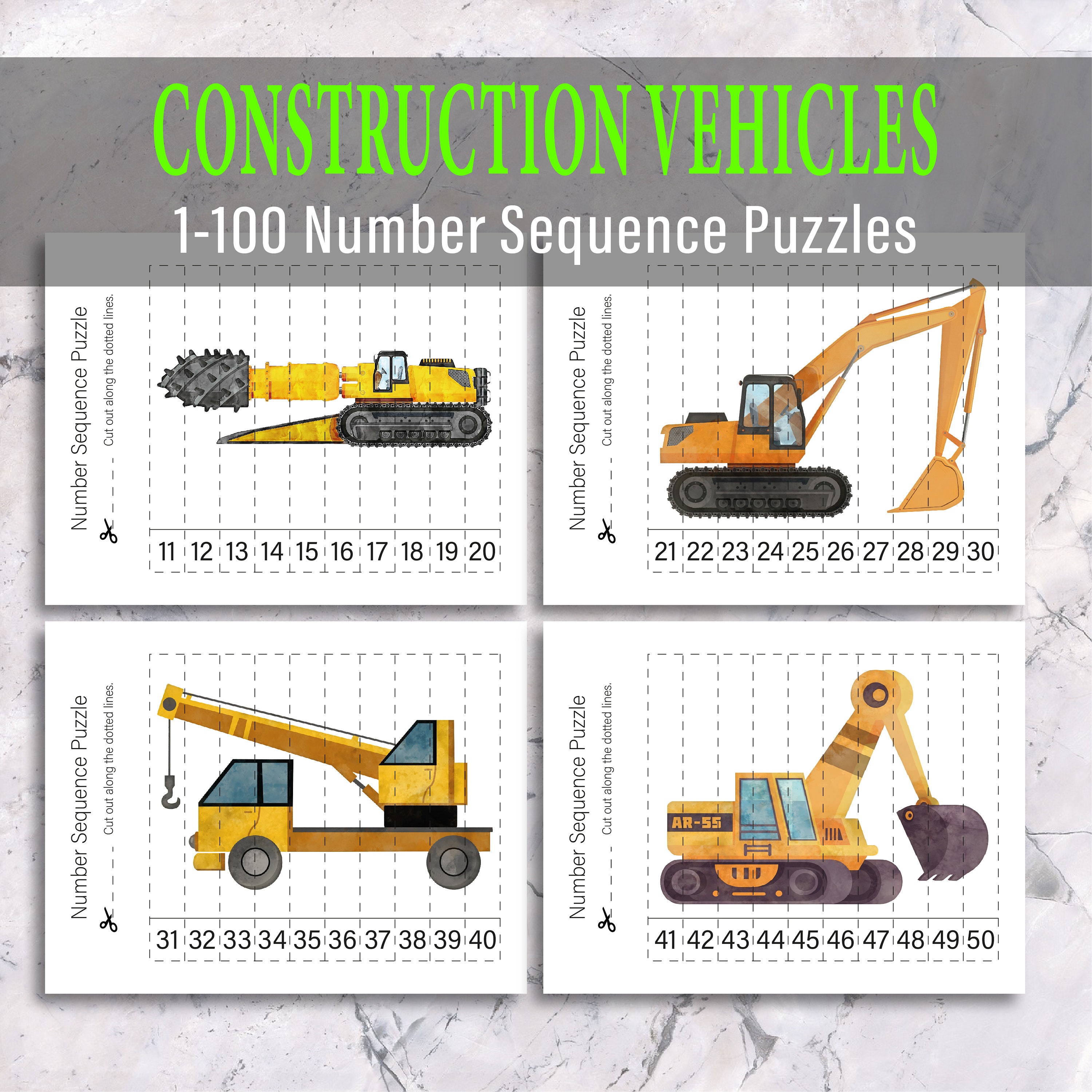 VEHICLES Sequence Puzzle Printable Number Counting Puzzle Toddler Busy ...