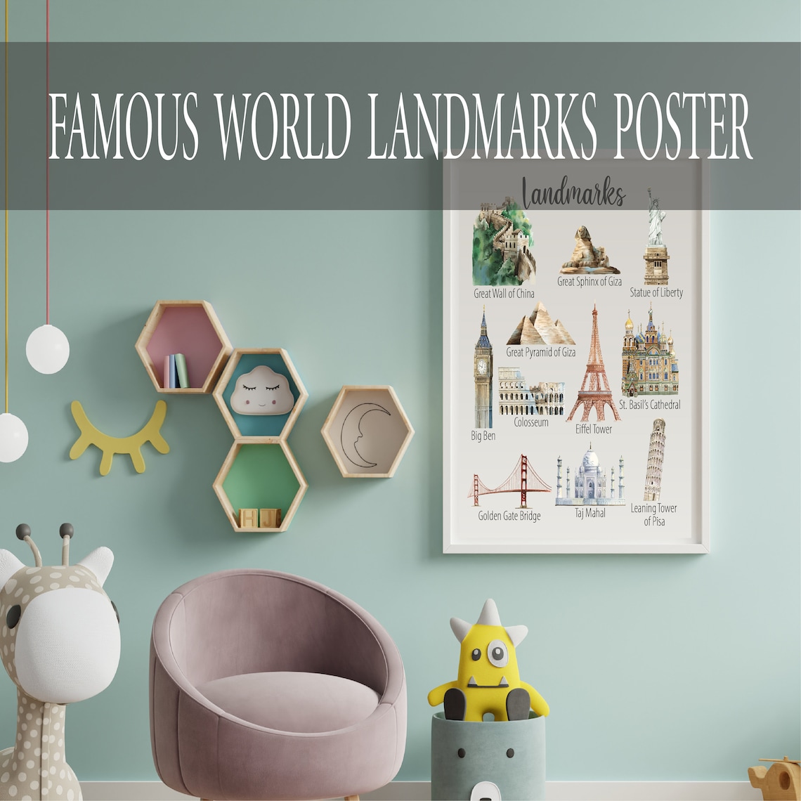 Famous Landmarks in the World Poster, Downloadable Prints, Montessori ...