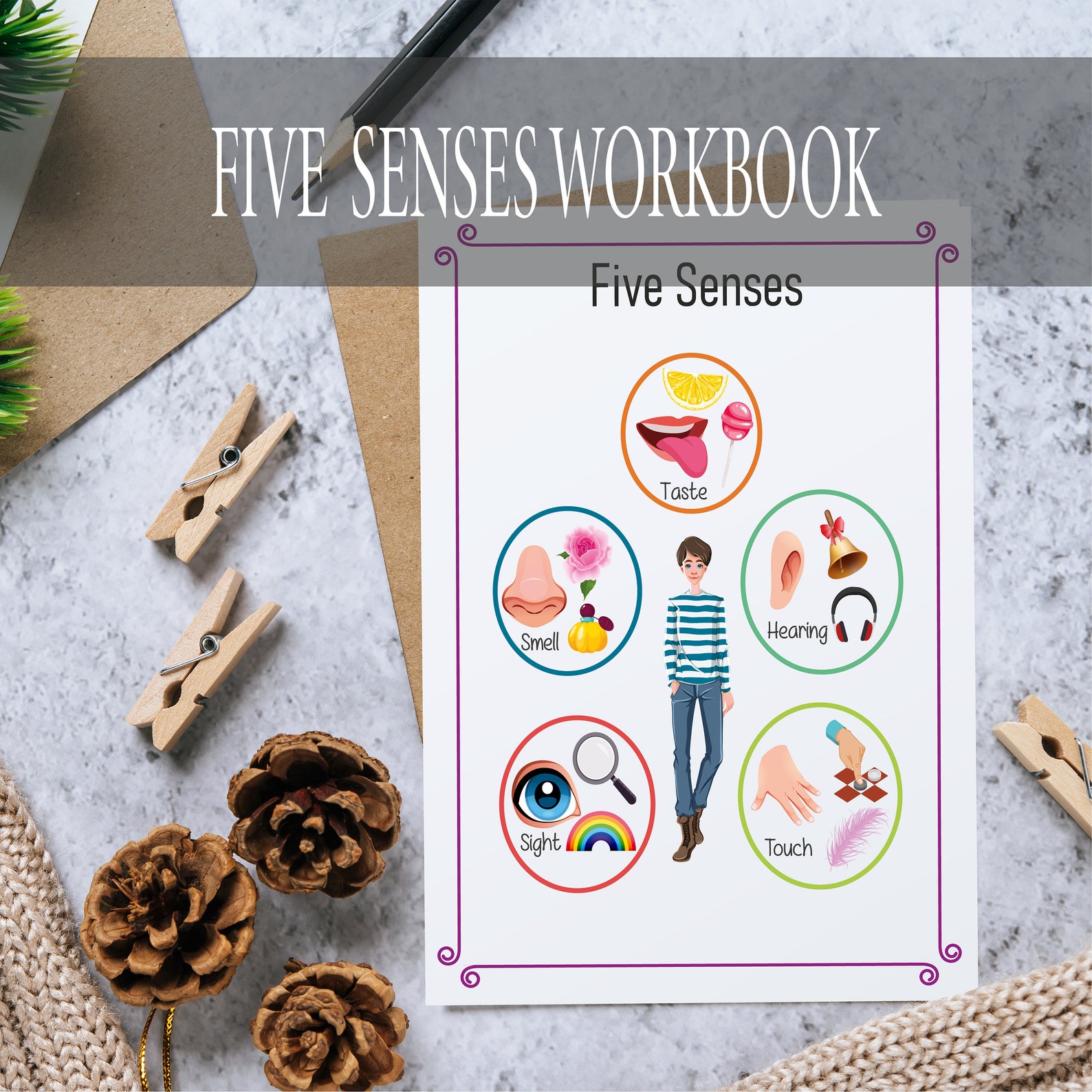 Five Senses Printable Toddler Busy Book, Montessori Five Senses ...