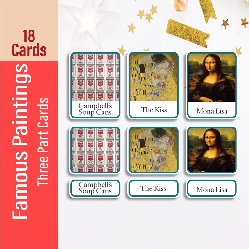FAMOUS PAINTING Three Part Flash Cards, Montessori at Home, Preschool ...