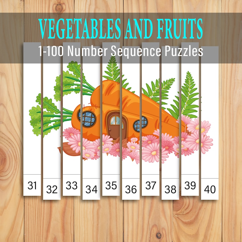 FRUIT VEGETABLE House Sequence Puzzle Printable Number Counting Toddler ...