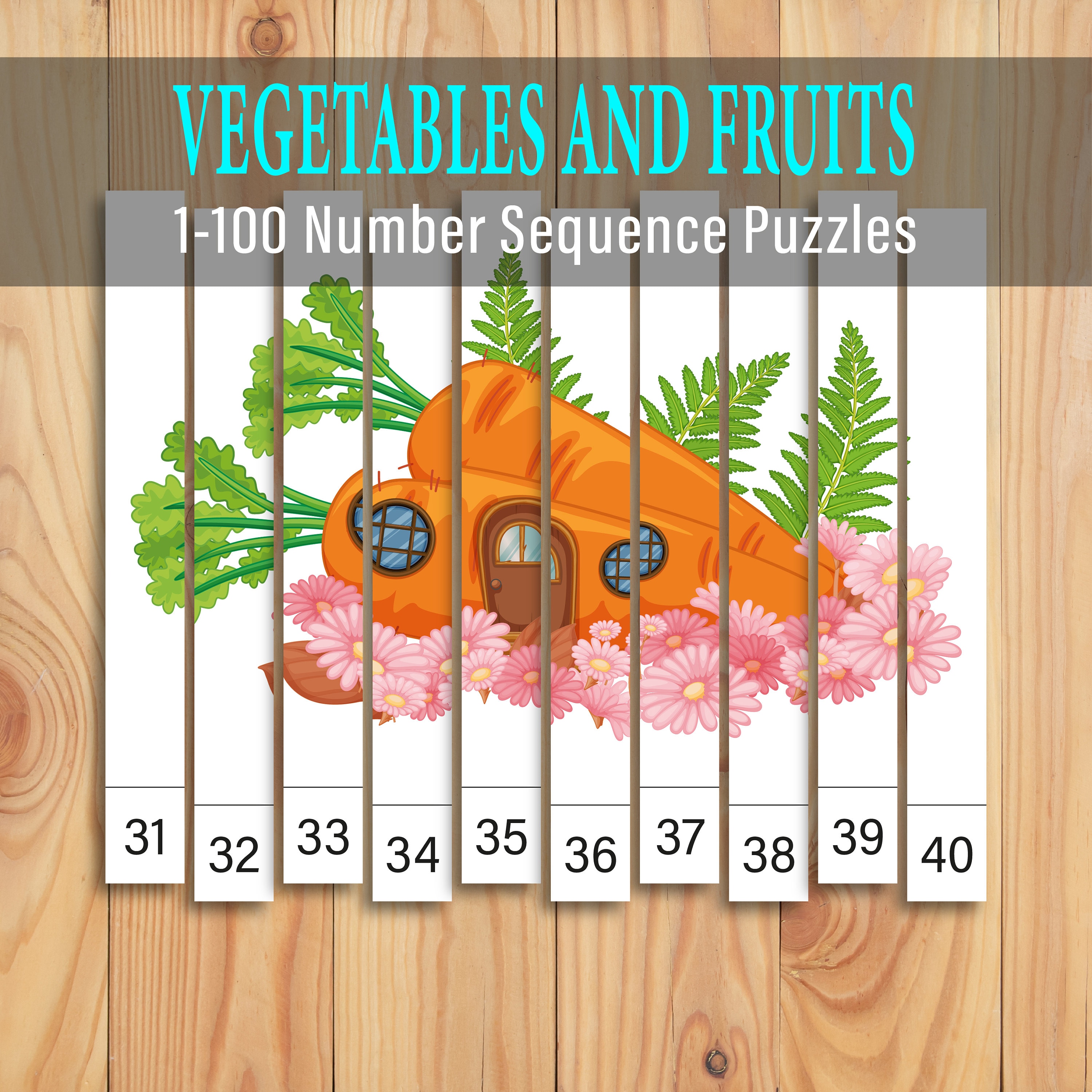 FRUIT VEGETABLE House Sequence Puzzle Printable Number Counting Toddler ...