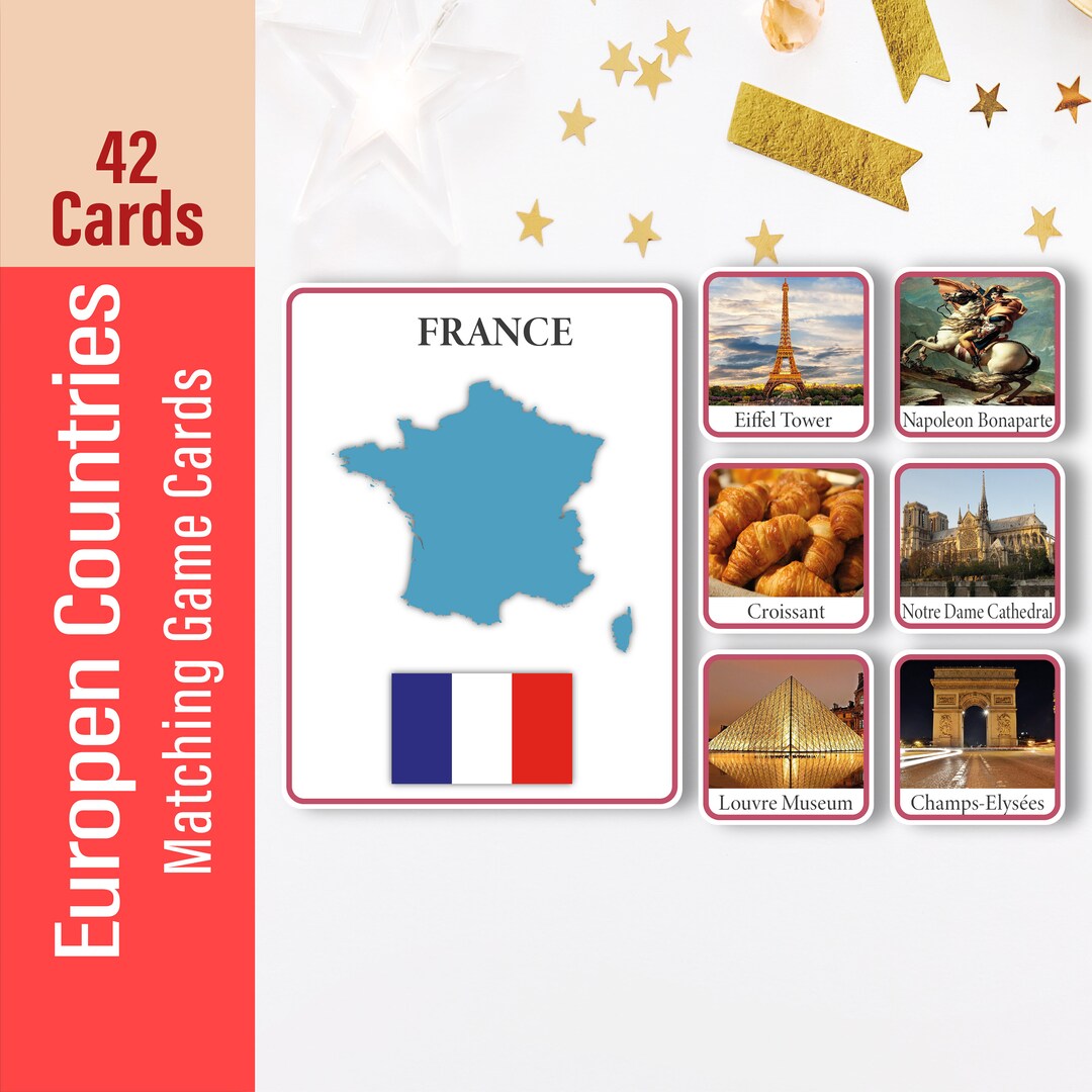 European Countries Matching Game Cards: Montessori Learning (printable ...
