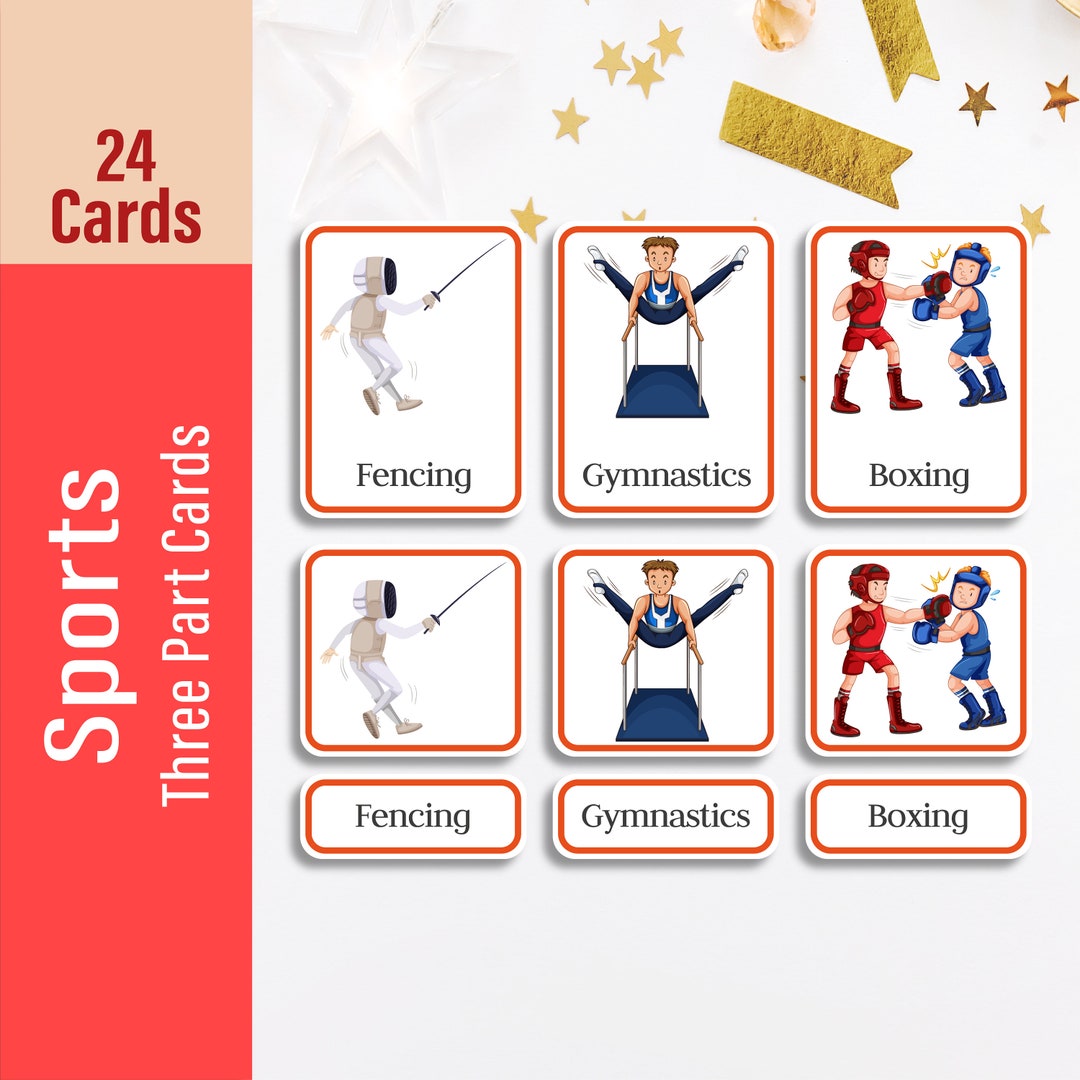 Sports Three Part Flash Cards, Toddler Flashcards for Kids, Early ...