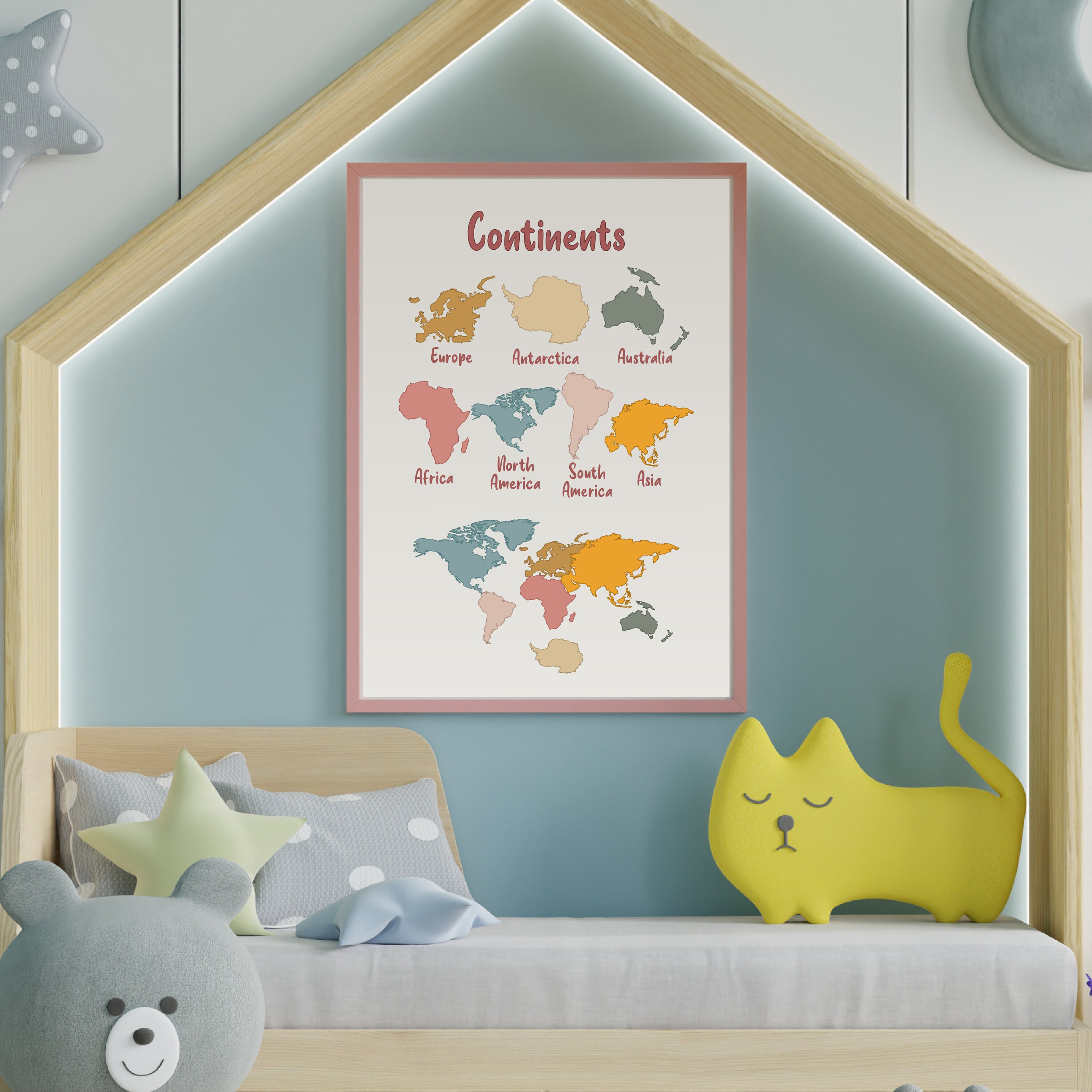 Continents of the World Map Printable Poster, Homeschool Kids Decor ...