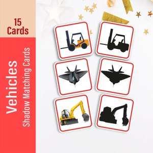Vehicles Shadow Matching Game Cards, Montessori Toddler Matching Game ...