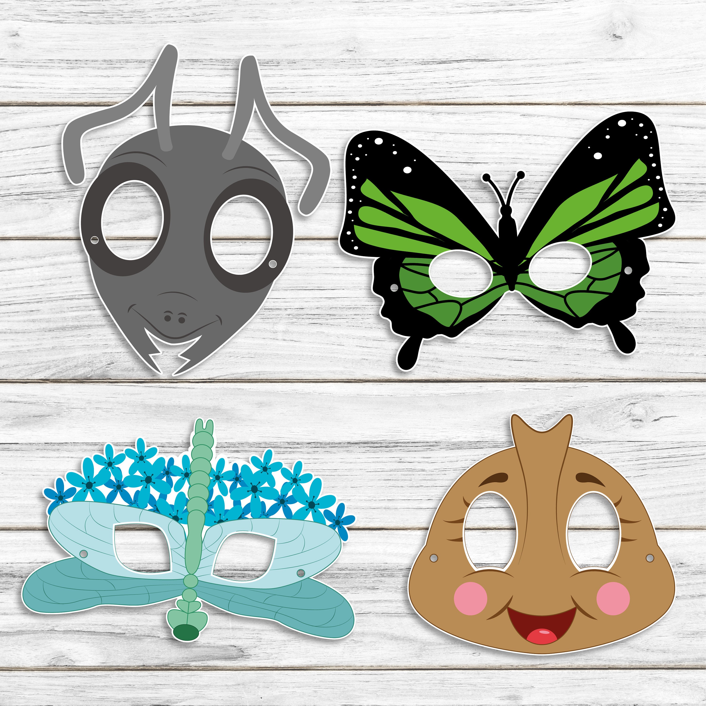 BUG Insect Masks, Animal Printable Paper Mask, Kid Party Mask, Halloween Costume, Printable ...